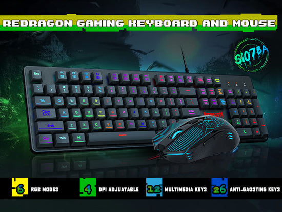 Redragon S107-BA Gaming Keyboard & Mice Combo Wired - Black