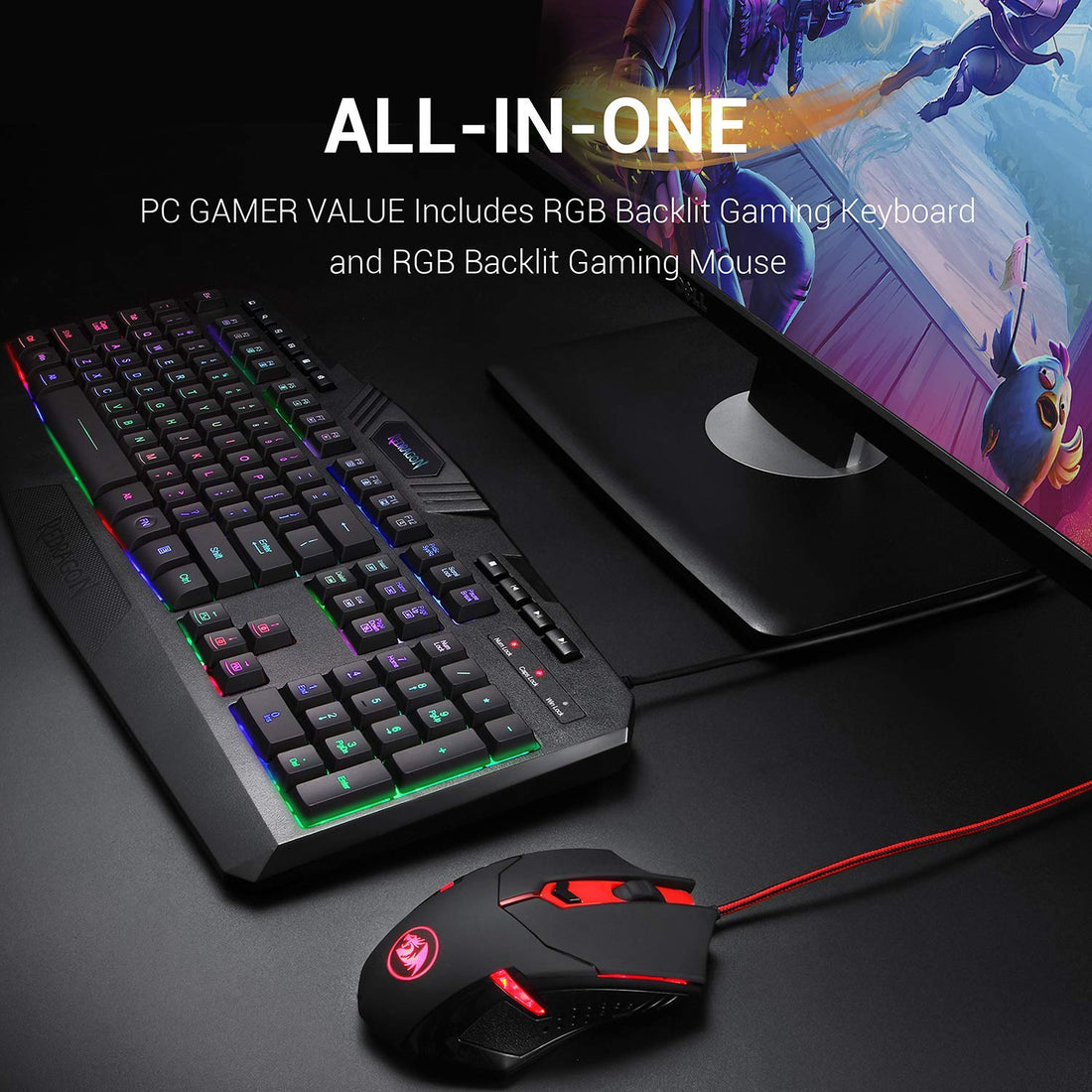 Redragon S101-3 Wired Keyboard and Mouse Combo with RGB Backlight - Black
